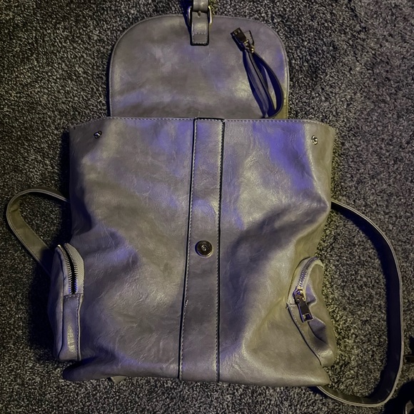 Bags | Gray Backpack Purse Real Leather Multiple Pockets Inside And ...